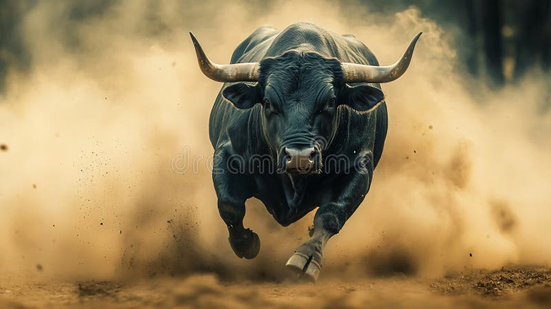 Powerful Black Bull Charging through Dust Cloud High Quality Image ...
