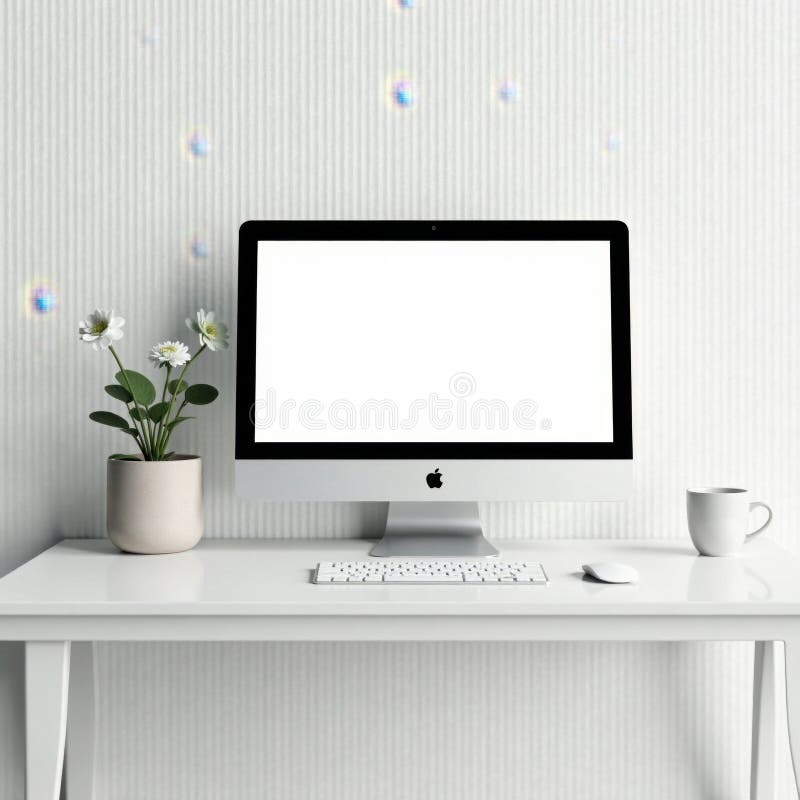 Powerful Black Tablet Computer on Pristine White Wood Blank Screen ...