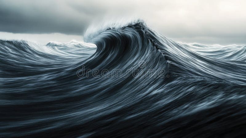 A Powerful Black and White Image of a Large Wave Crashing Against the ...