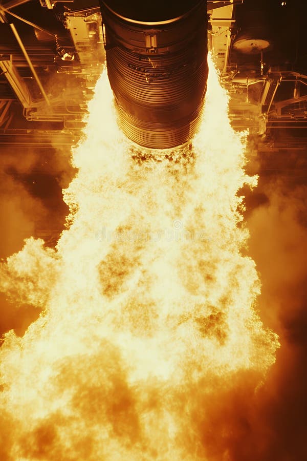 A Powerful Blast from a Rocket Engine, Showcasing Intense Flames and ...