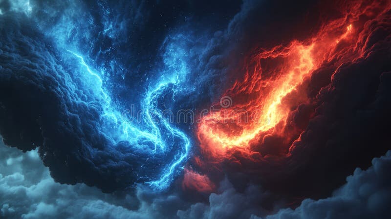 Powerful Blue and Black Lightning Waves Collide Amidst Swirling Clouds ...