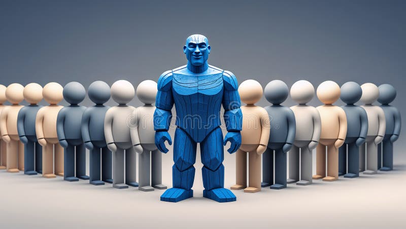 Powerful Blue Leader Standing Out from Neutral Crowd Stock Illustration ...