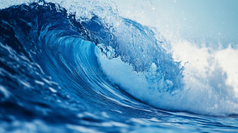 Powerful Blue Ocean Wave Crashing Stock Illustration - Illustration of ...