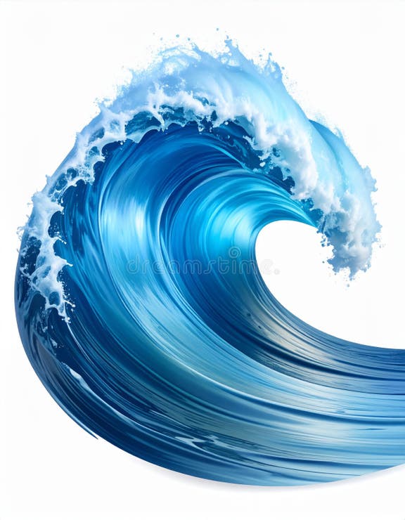 Powerful Blue Ocean Wave Crashing on White Background Stock ...
