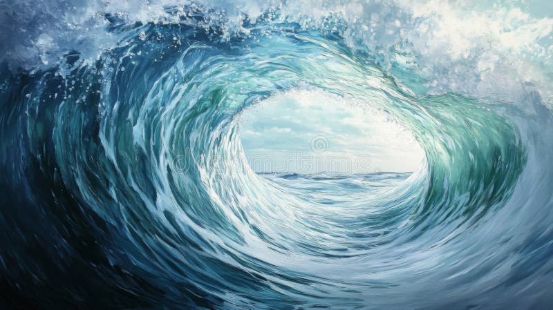 Powerful Blue Ocean Wave Curling Dynamically Stock Illustration ...