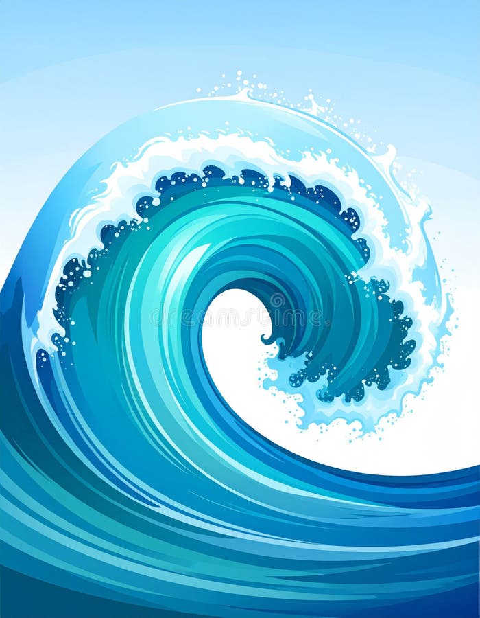Powerful Blue Ocean Wave with Pixel Art Style Rolling Under Clear Sky Perfect for Background ...