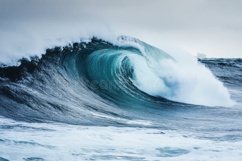 Powerful Blue Wave Crashing on the Shore Under a Cloudy Sky Stock Image ...