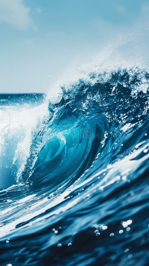 A Powerful Blue Wave Forms an Impressive Arc. Ocean Storm Landscape ...