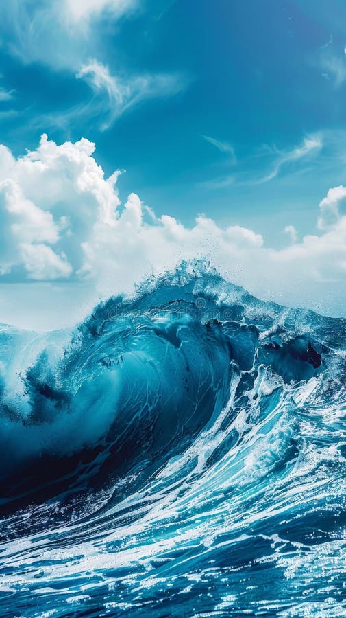 A Powerful Blue Wave Forms an Impressive Arc. Ocean Storm Landscape ...