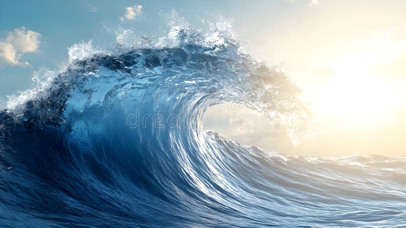 Powerful Blue Wave at Sunrise Stock Illustration - Illustration of wave ...