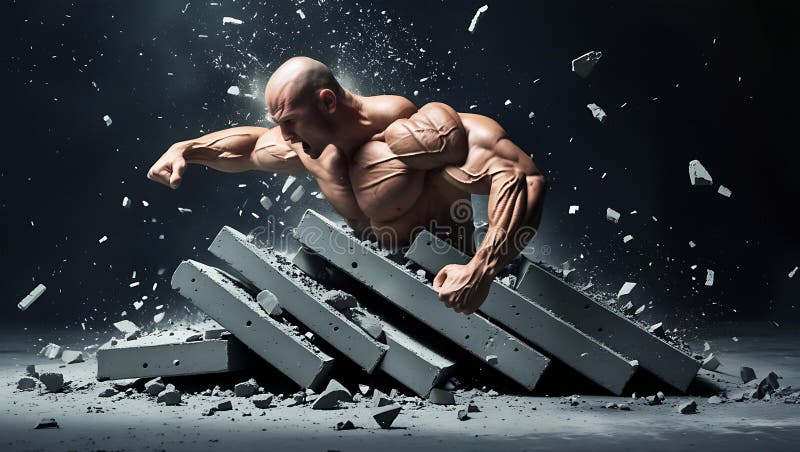 Powerful Bodybuilder Breaking through Concrete Stock Illustration ...