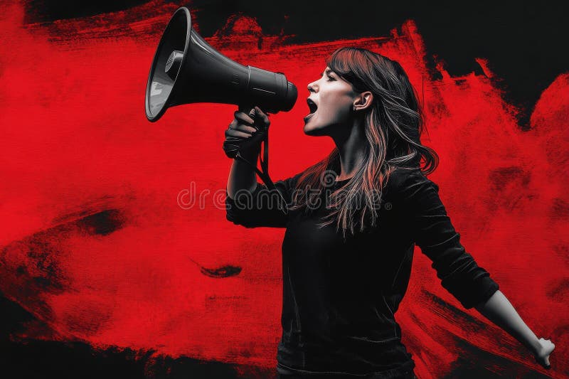 A Powerful and Bold Image of a Woman Using a Megaphone Against a ...