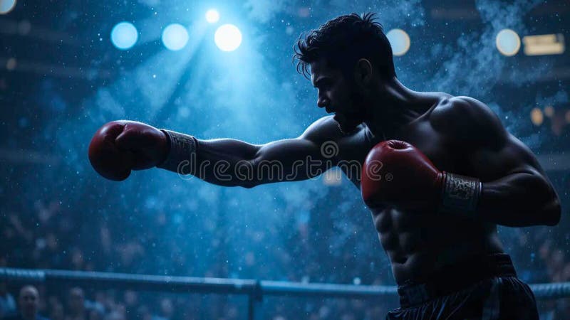 Powerful Boxing Moment Capturing a Fighter Mid-punch in a Dramatic ...