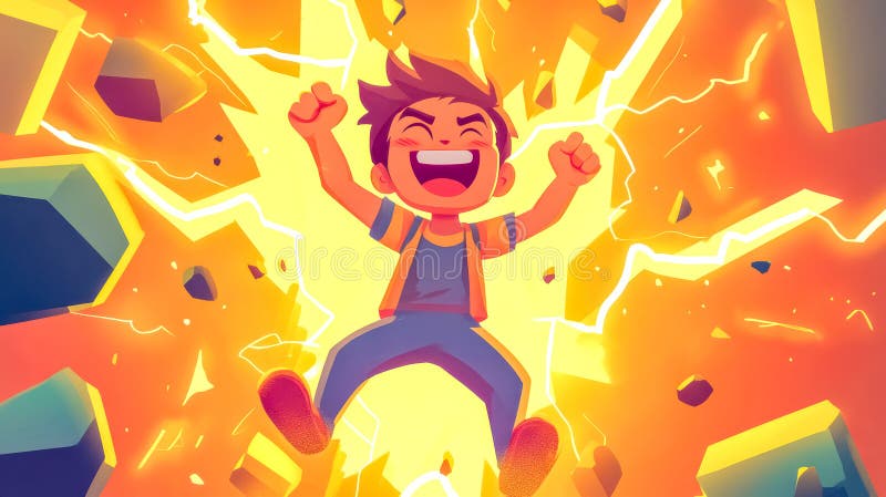 Powerful Boy Breaking through Wall with Lightning Effect Stock Photo ...