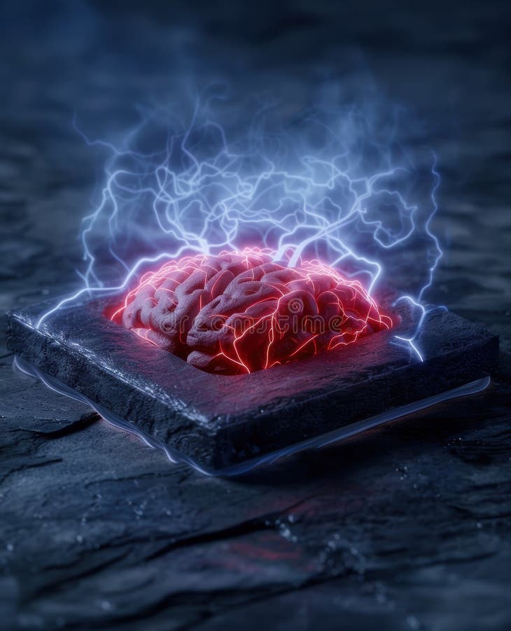 Powerful Brain with Electrical Storm Stock Illustration - Illustration ...