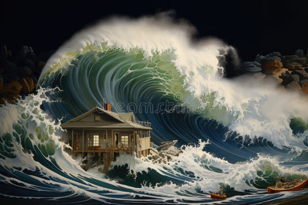 A Powerful Breaking Wave Like a Tsunami Stock Illustration ...