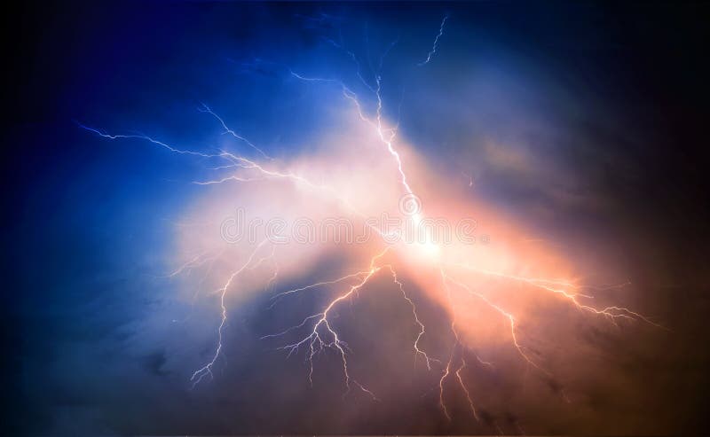 Powerful Bright Lightning Burst on the Night Sky Stock Photo - Image of ...