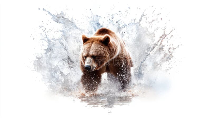 Powerful Brown Bear Surges through Dramatic Water Splash Stock Image ...