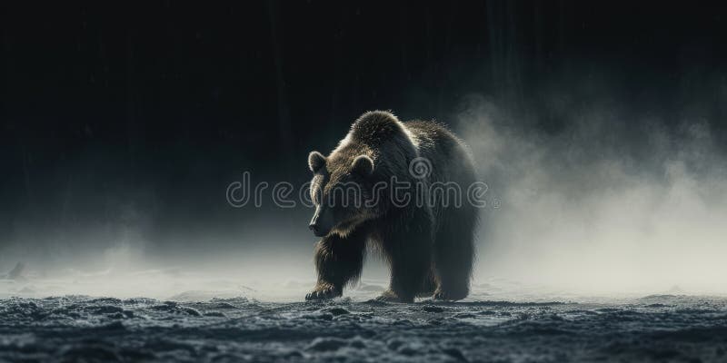 Powerful Brown Bear Walking through Mist. Created by Generative ...