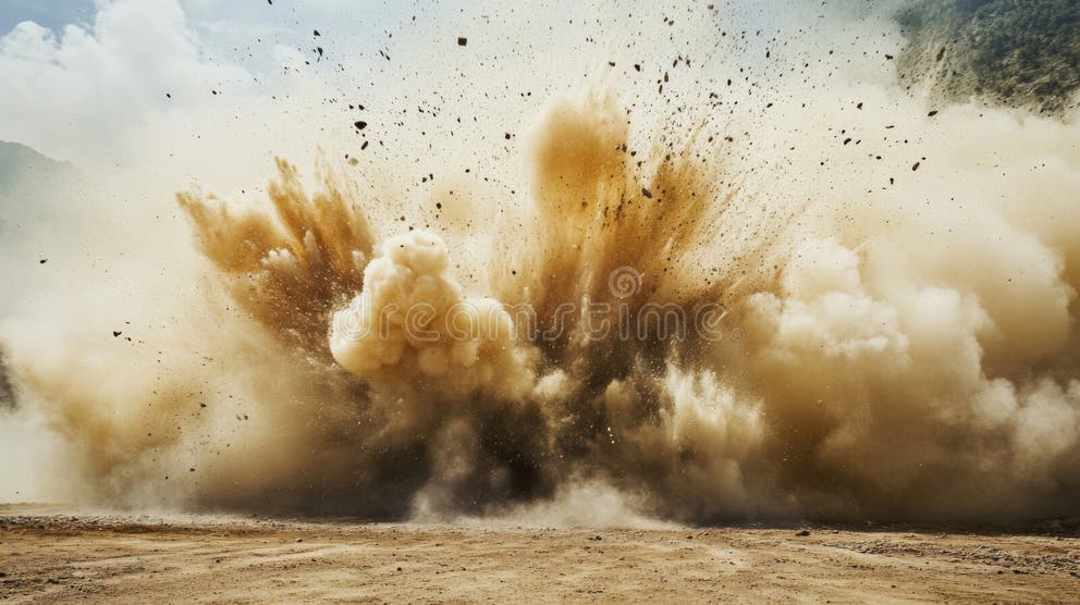 Powerful Brown Dust Explosion on Sandy Ground Stock Illustration ...
