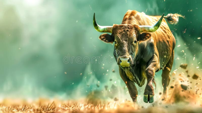 Charging Bull in Dynamic Motion Stock Photo - Image of bull, dynamic ...