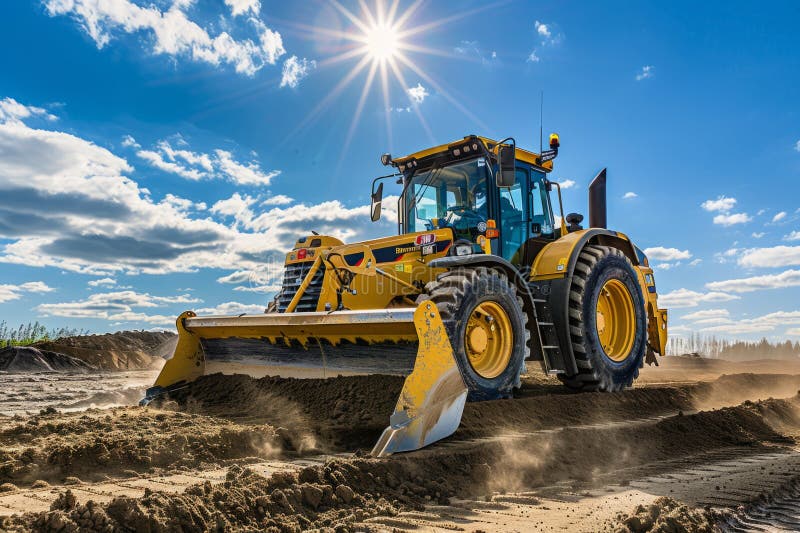 A Powerful Bulldozer is Clearing Land Under a Bright Sun. this ...