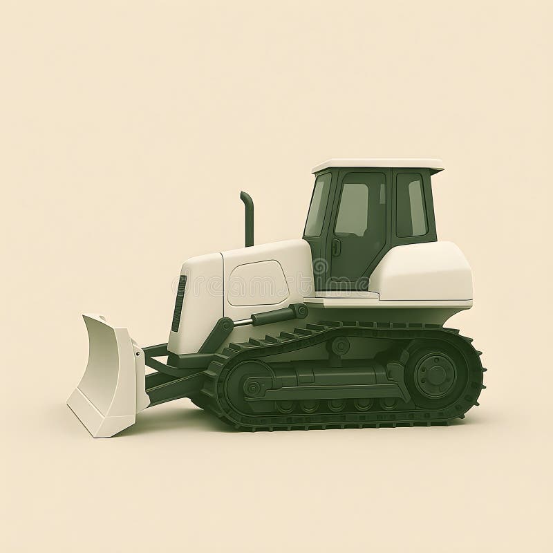 Powerful Bulldozer with Continuous Tracks Staying on a Beige Background ...
