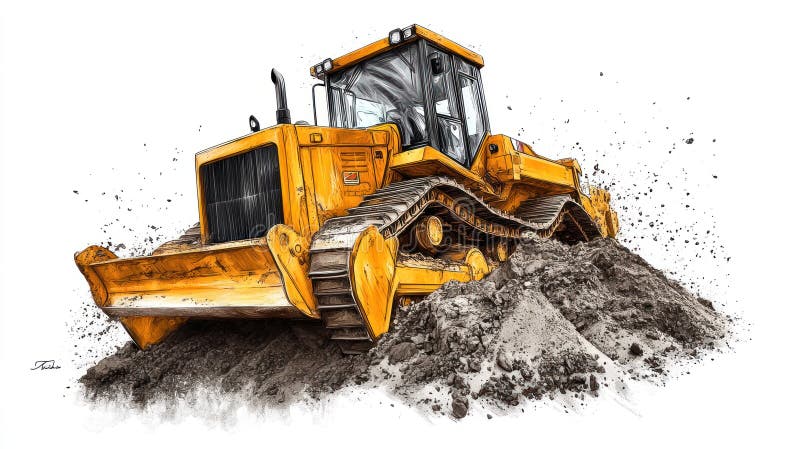 Powerful Bulldozer Illustration, Heavy Equipment in Action Stock Image ...