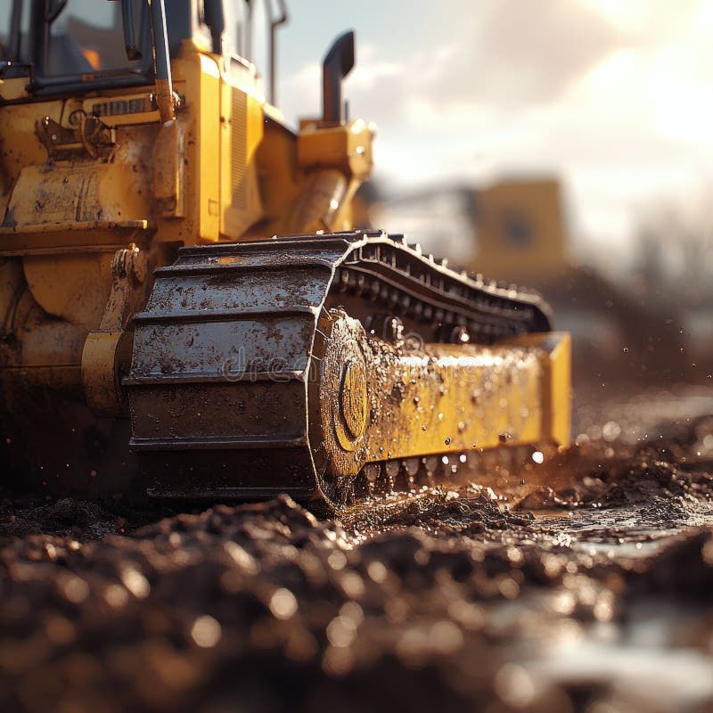 Powerful Bulldozer Moving Dirt on a Sunny Construction Site Stock Photo ...