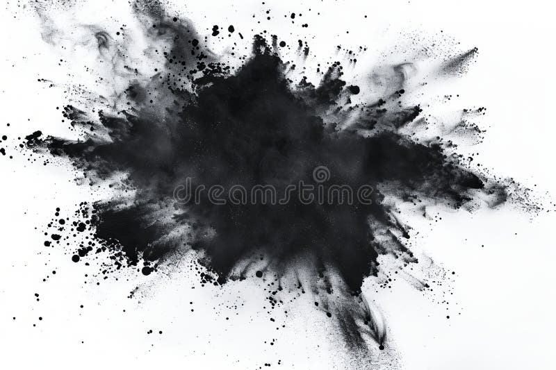 Explosive Black Powder Burst Against a White Background Stock ...