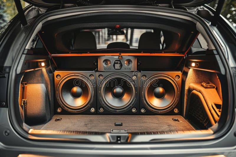 Powerful Car Audio System in the Trunk Stock Photo - Image of noise ...