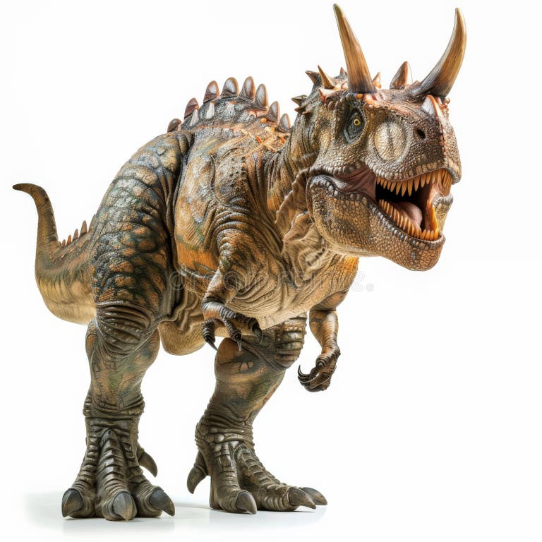 A Powerful Carnotaurus with Its Distinctive Horns and Robust Body, in a ...
