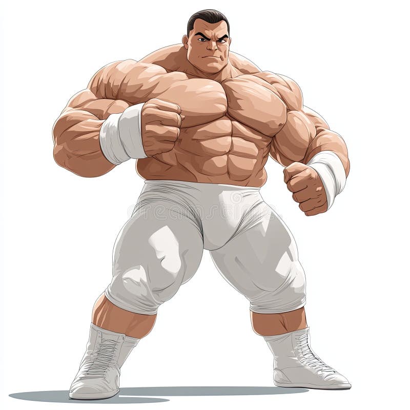 Powerful Cartoon Wrestler Flexing Muscles in Dynamic Pose Stock ...