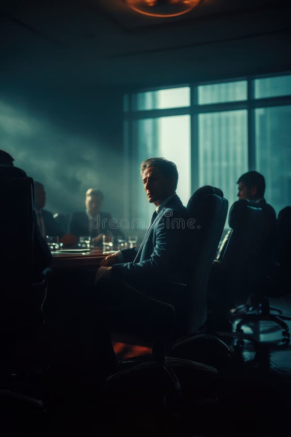 Powerful CEO Sitting Silently in Boardroom, Sunlight Streaming through ...