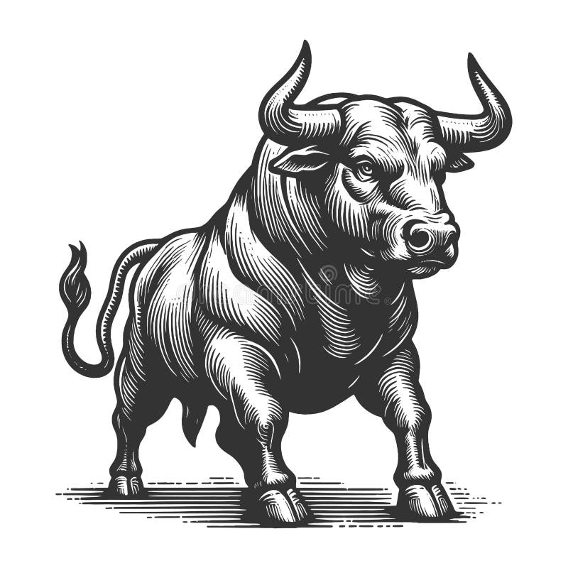 Powerful Charging Bull Engraving Vector Stock Vector - Illustration of ...