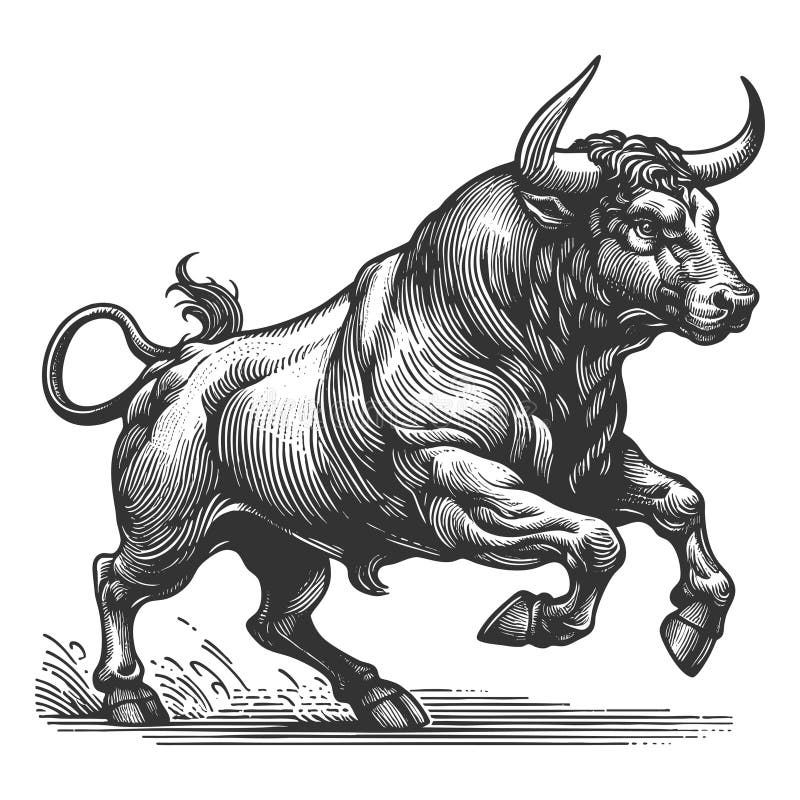 Powerful Charging Bull Engraving Vector Stock Illustration ...