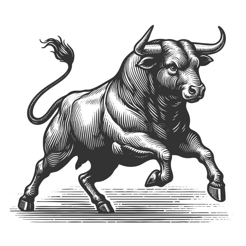 Powerful Charging Bull Engraving Vector Stock Vector - Illustration of ...