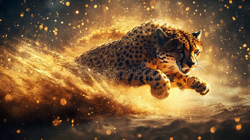 Powerful Cheetah in Motion, Bathed in Golden Light Stock Image - Image ...