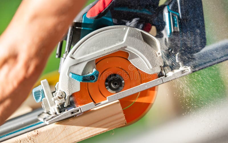 Powerful Circular Saw Wood Beam Cut Close Up Stock Photo - Image of ...