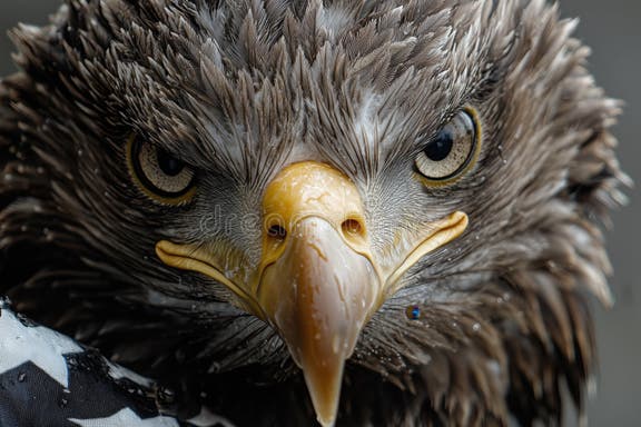 Close-Up of Majestic Bald Eagle Gripping American Flag with Dramatic ...