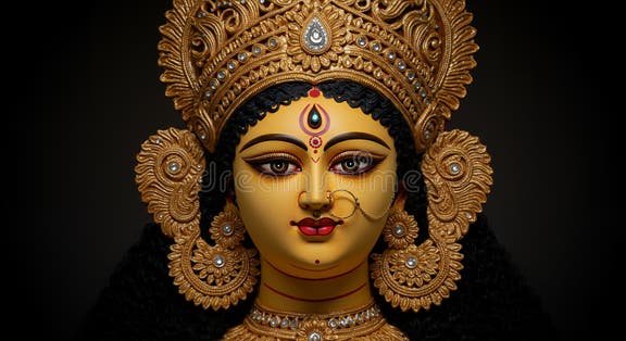 Close-Up Portrait of Maa Durgaâ€™s Face with Dramatic Lighting Stock ...
