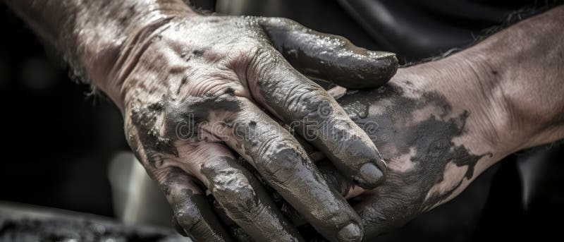 Close Up of Persons Mud-Covered Hands, Filthy, Dirty, and Hardworking ...