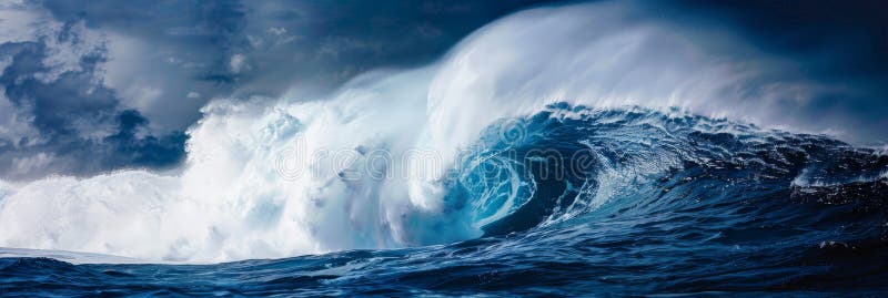 Powerful Colossal Ocean Wave Rising Dramatically Under a Vibrant Blue ...
