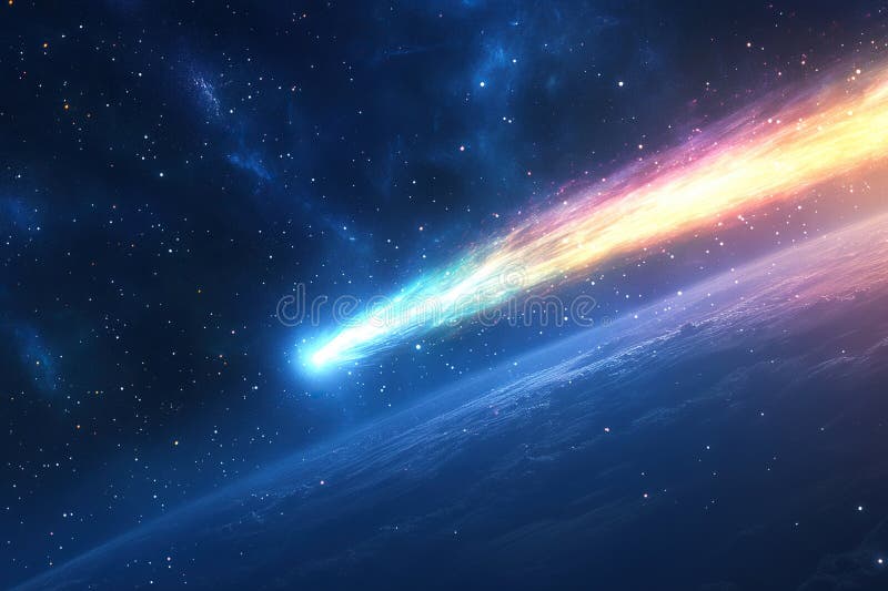 A Powerful Comet with a Bright Tail Flies Over Planet Earth. Stock Photo - Image of comet, orbit ...