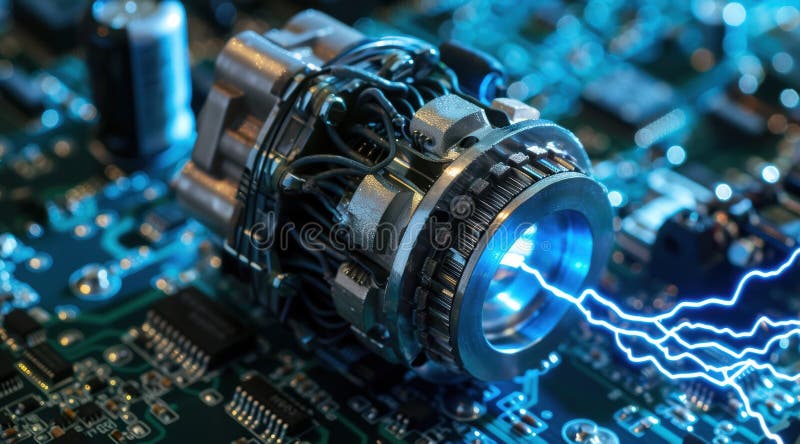 Powerful Computer Hardware with Electrical Sparks Stock Illustration ...