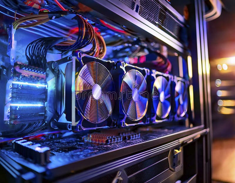 Powerful Computer Performing Complex Calculations with Cooling Fans ...