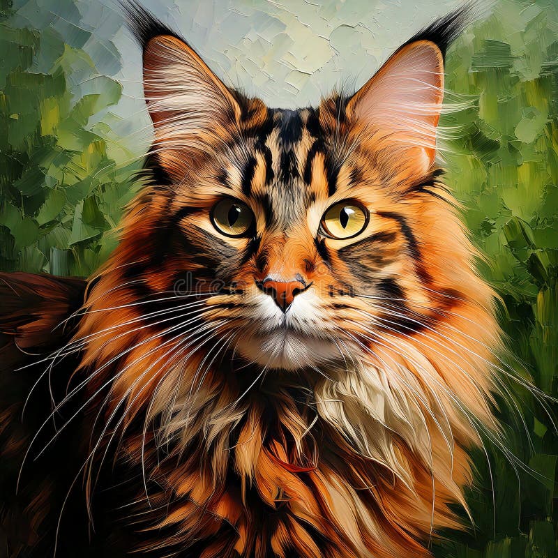 Maine Coon with Intense Expression Stock Illustration - Illustration of ...