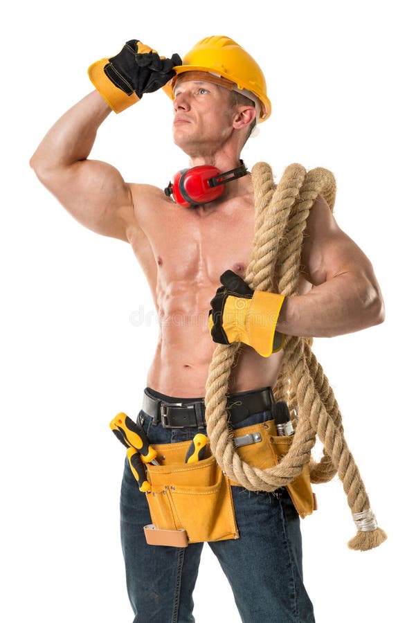 Powerful Construction Worker Stock Photo - Image of equipment, model ...