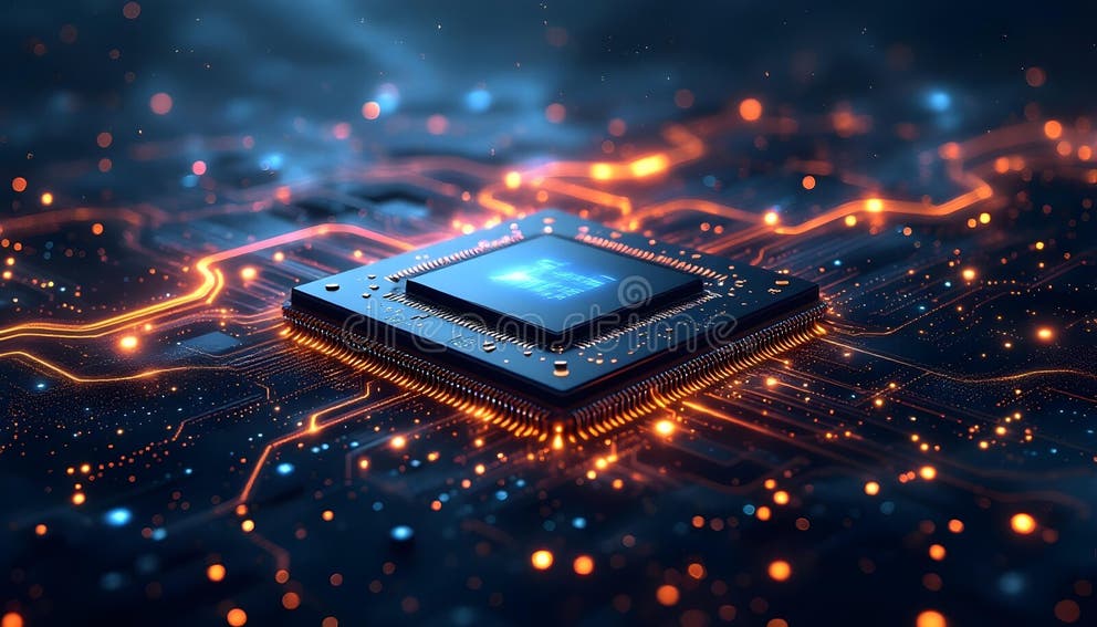 Powerful Cpu Processor on Circuit Board Glowing Technology Image Stock ...