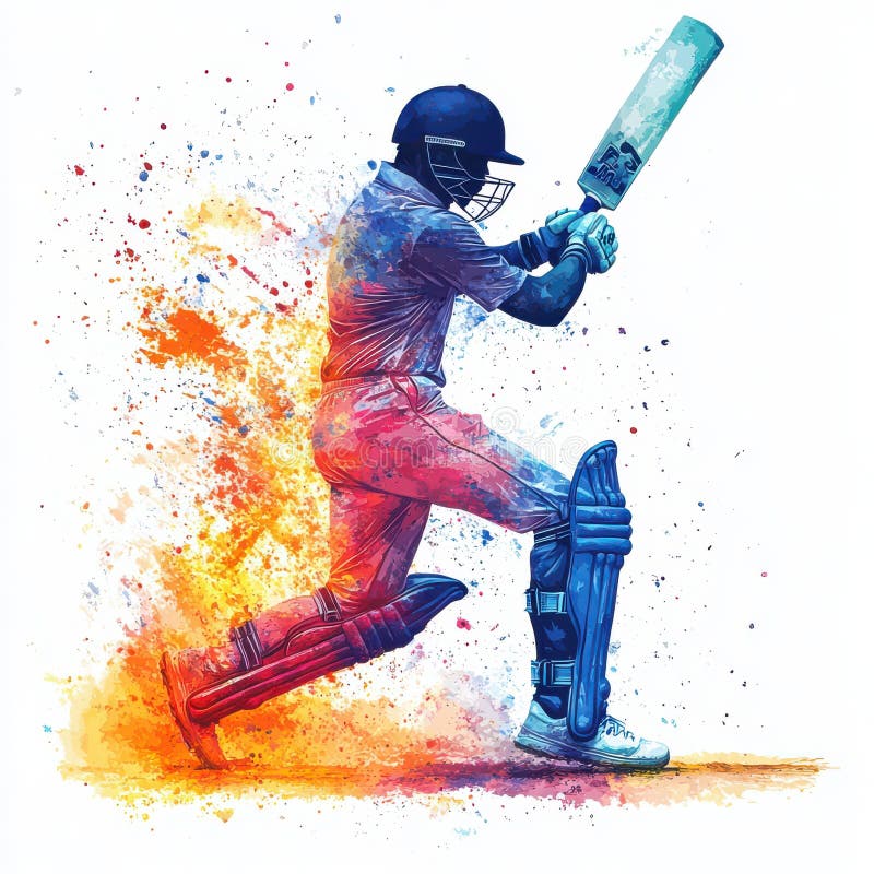 Powerful Cricket Batsman Action Shot Vibrant Colors Dynamic Pose Stock ...